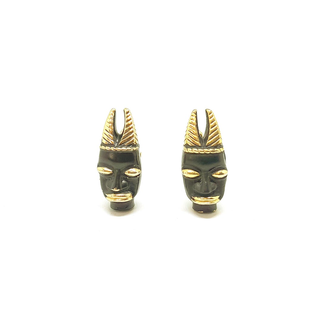Vintage Swank Africana Cufflinks 1950s Tribal Mask Cufflinks Black Gold ...