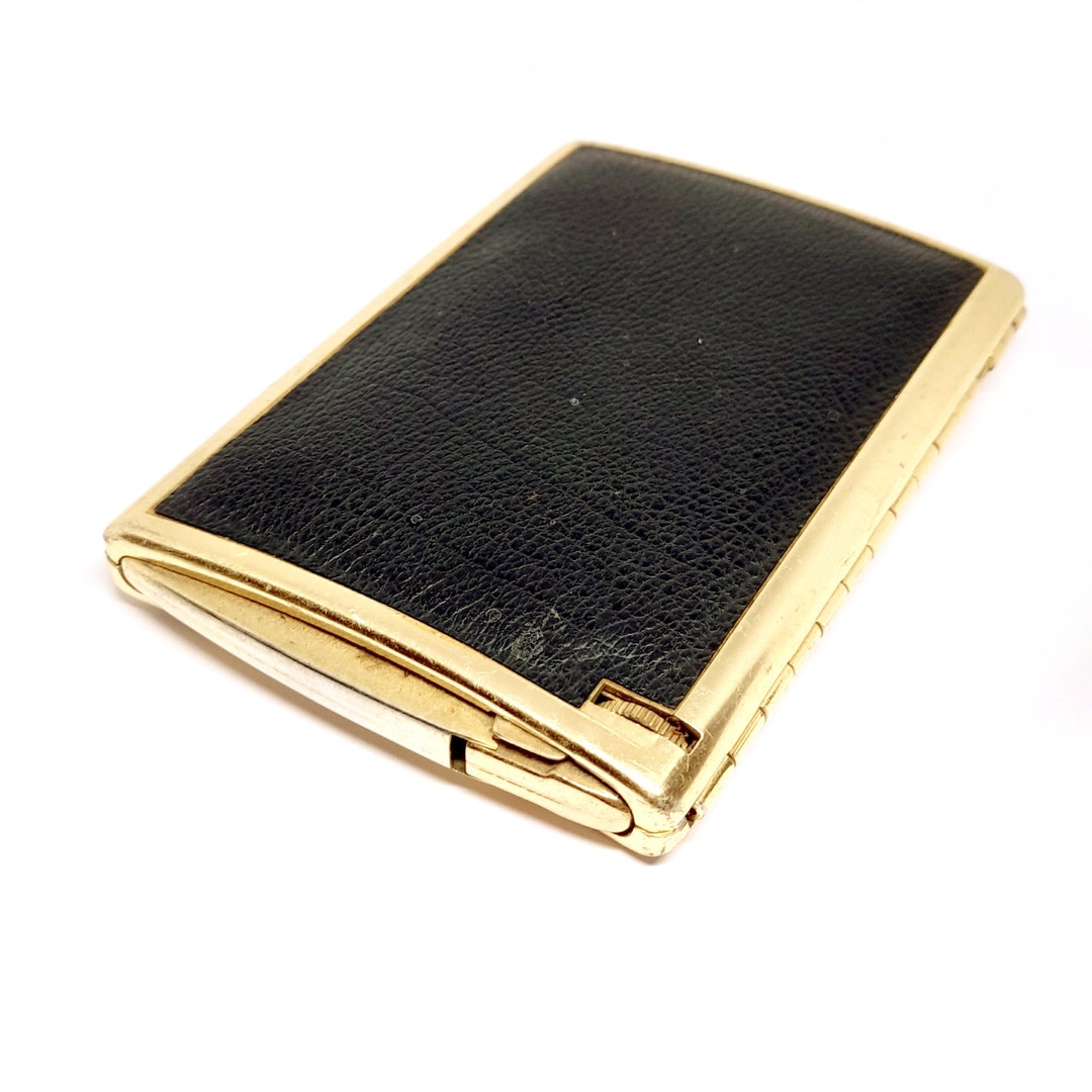 Vintage Leather Cigarette Case With Gas Lighter 1960s 70s Black Gold ...