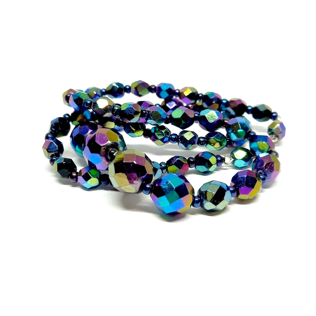 Vintage Carnival Glass Bead Necklace Faceted Rainbow Beaded Necklace ...