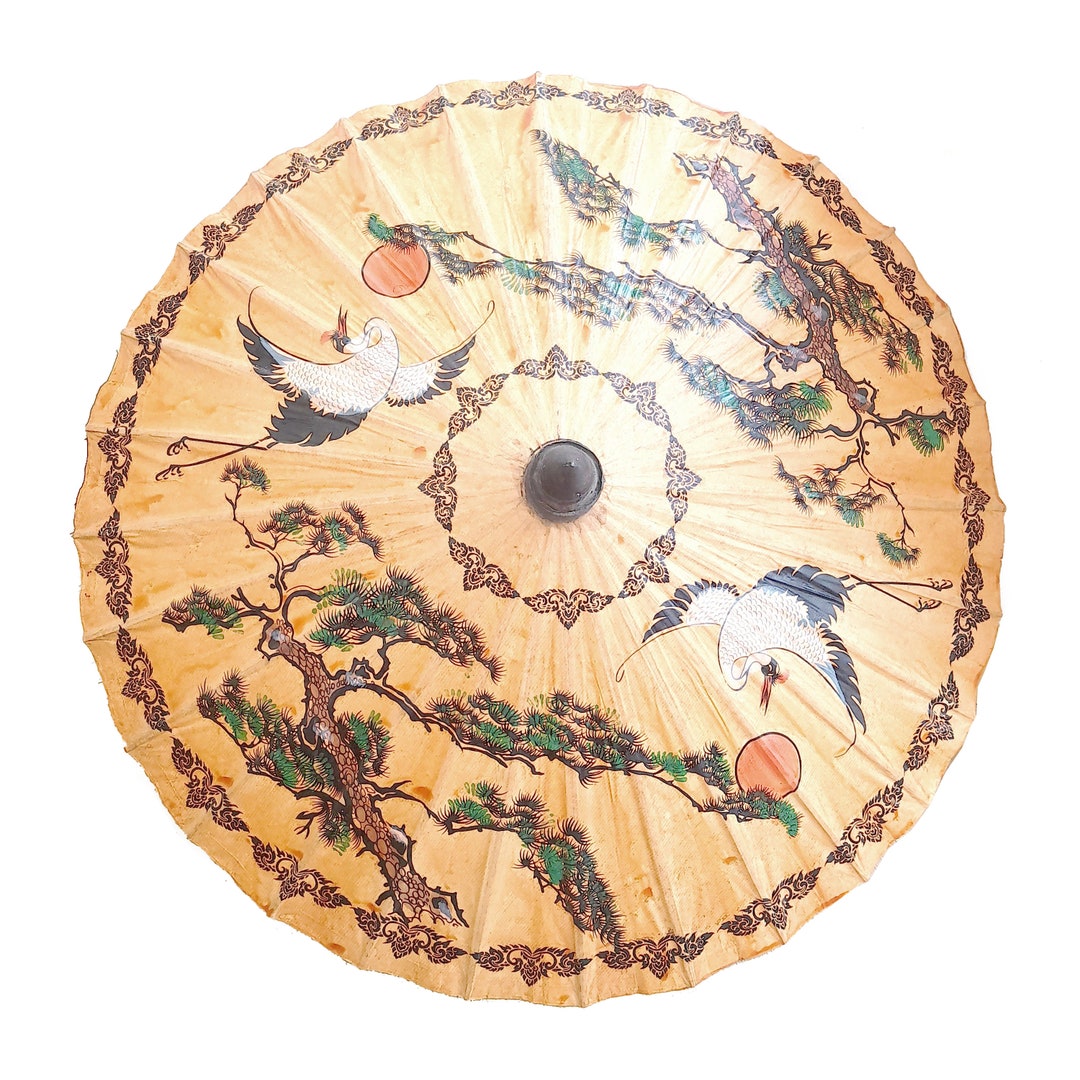 Chinese Parasol Oriental Oil Paper Parasol Large Stork Crane Design ...