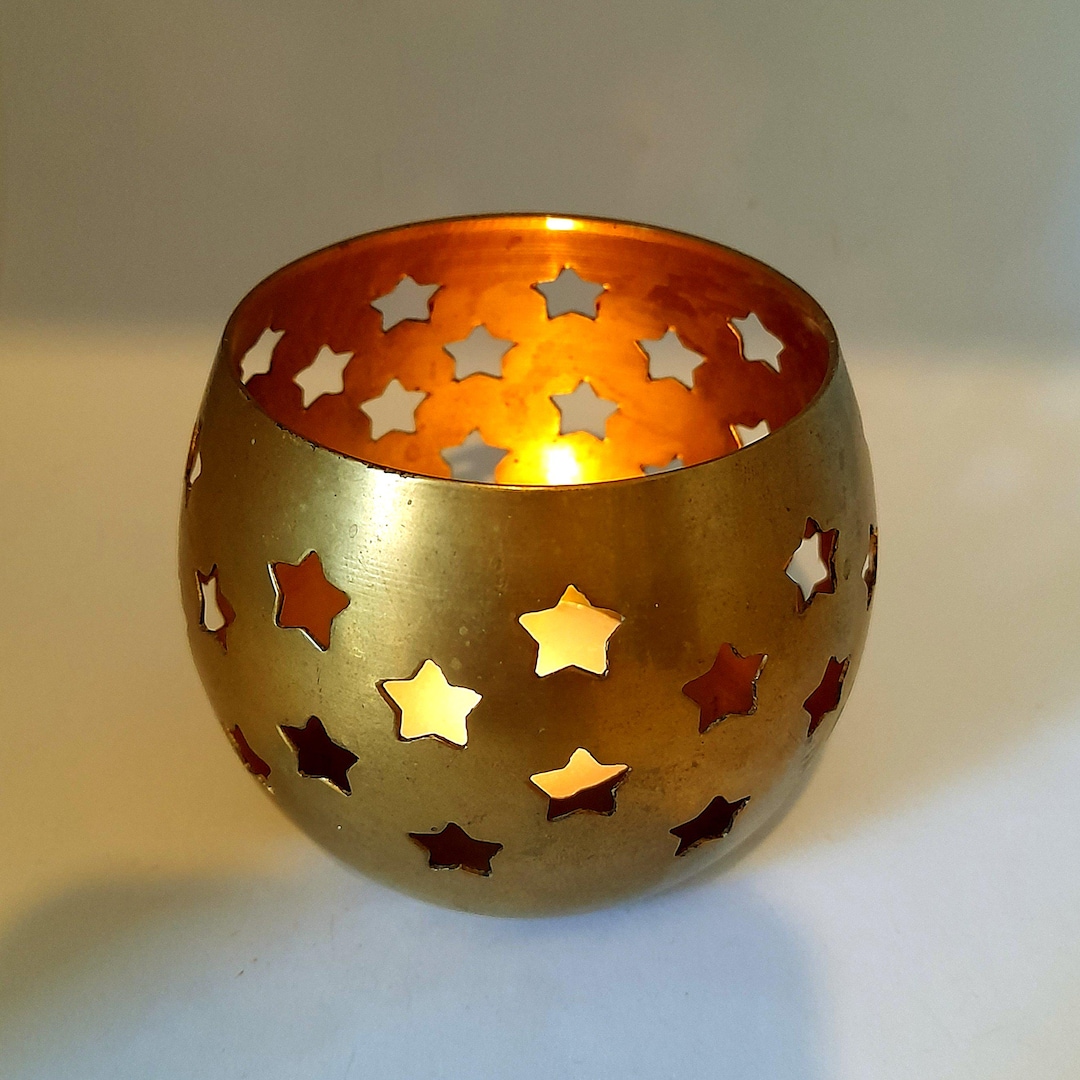 Brass Star Tea Light Holder Candle Holder Vintage Celestial Design Star ...