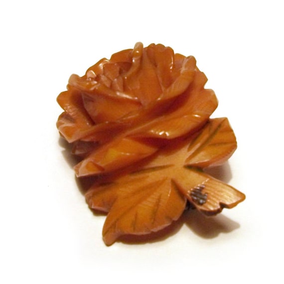 Bakelite Brooch Rose Broooch Butterscotch Bakelite Fl… - Gem