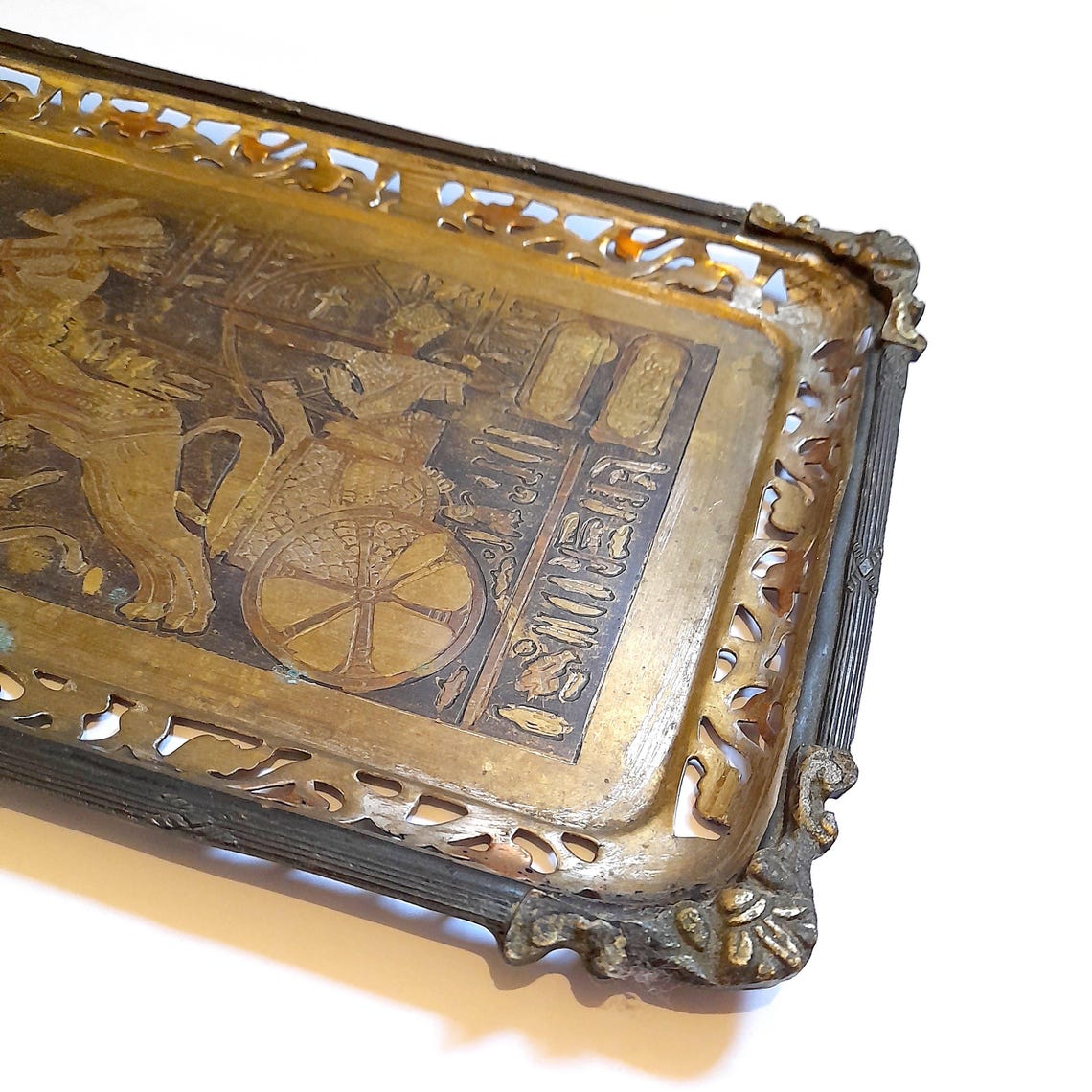 Egyptian Revival Metal Tray Art Deco Antique Etched Copper Brass ...