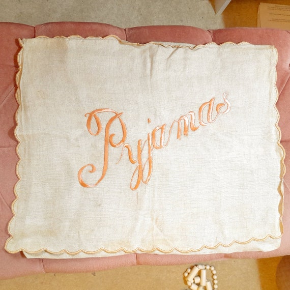 Vintage Embroidered Pyjama Case Hand Embroidery Peach… - Gem