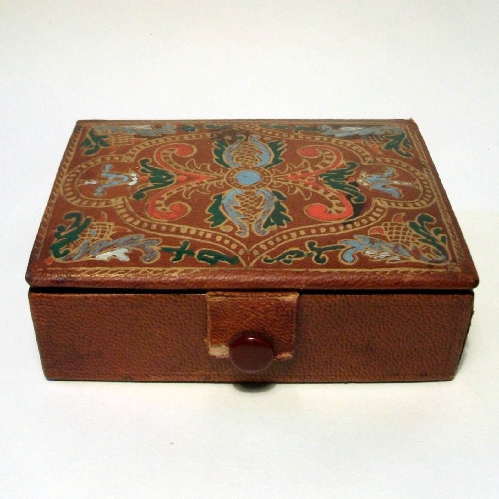 Vintage Leather Box 1940s Gold Embossed Pattern Italian Hand | Etsy