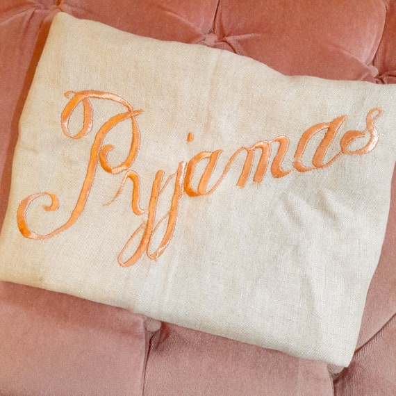 Vintage Embroidered Pyjama Case Hand Embroidery Peach… - Gem