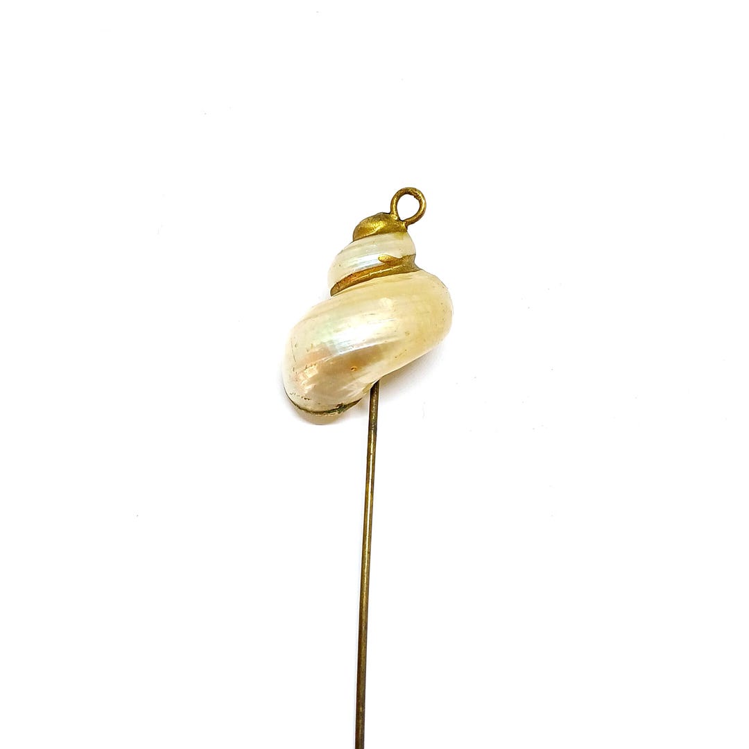 Vintage Seashell Hat Pin Stick Pin Gold Shell Iridescent Snail Shell ...