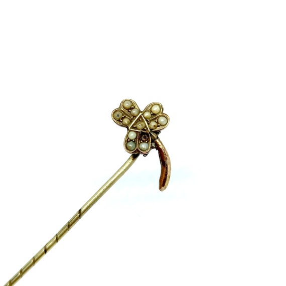 Antique Brooch Gold Pearl Clover Stick Pin Edwardian … - Gem
