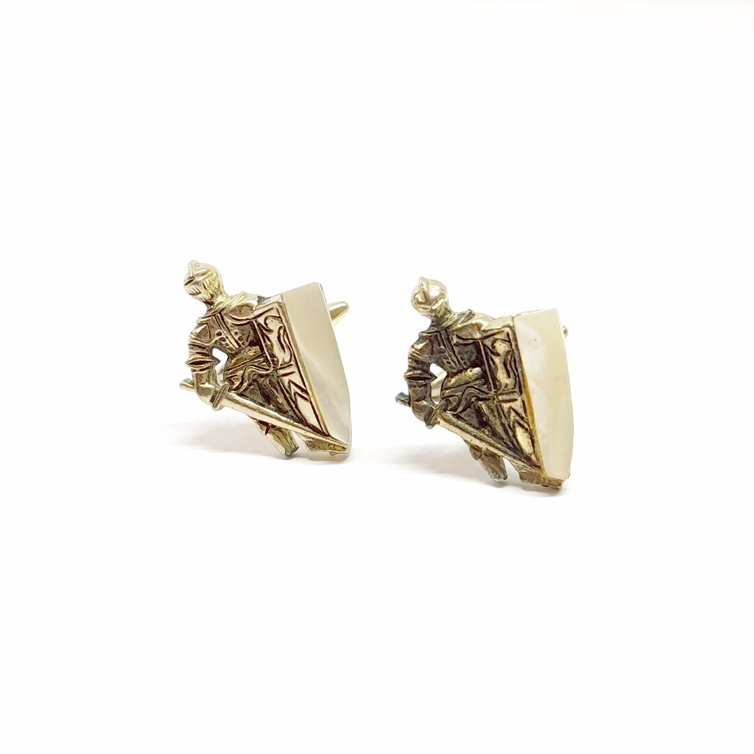Vintage Knight Cufflinks Knight in Shining Armour Gold Mother of Pearl ...