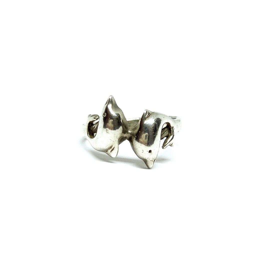 Sterling Silver Dolphin Ring Vintage 90s 925 Double Dolphin Cute ...