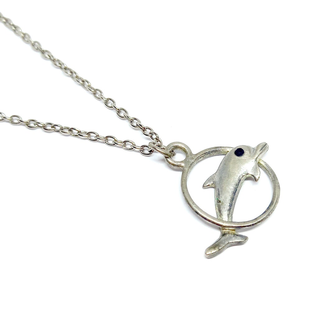 90s Dolphin Pendant Silver Dolphin Necklace Vintage Ocean Sea Fish ...