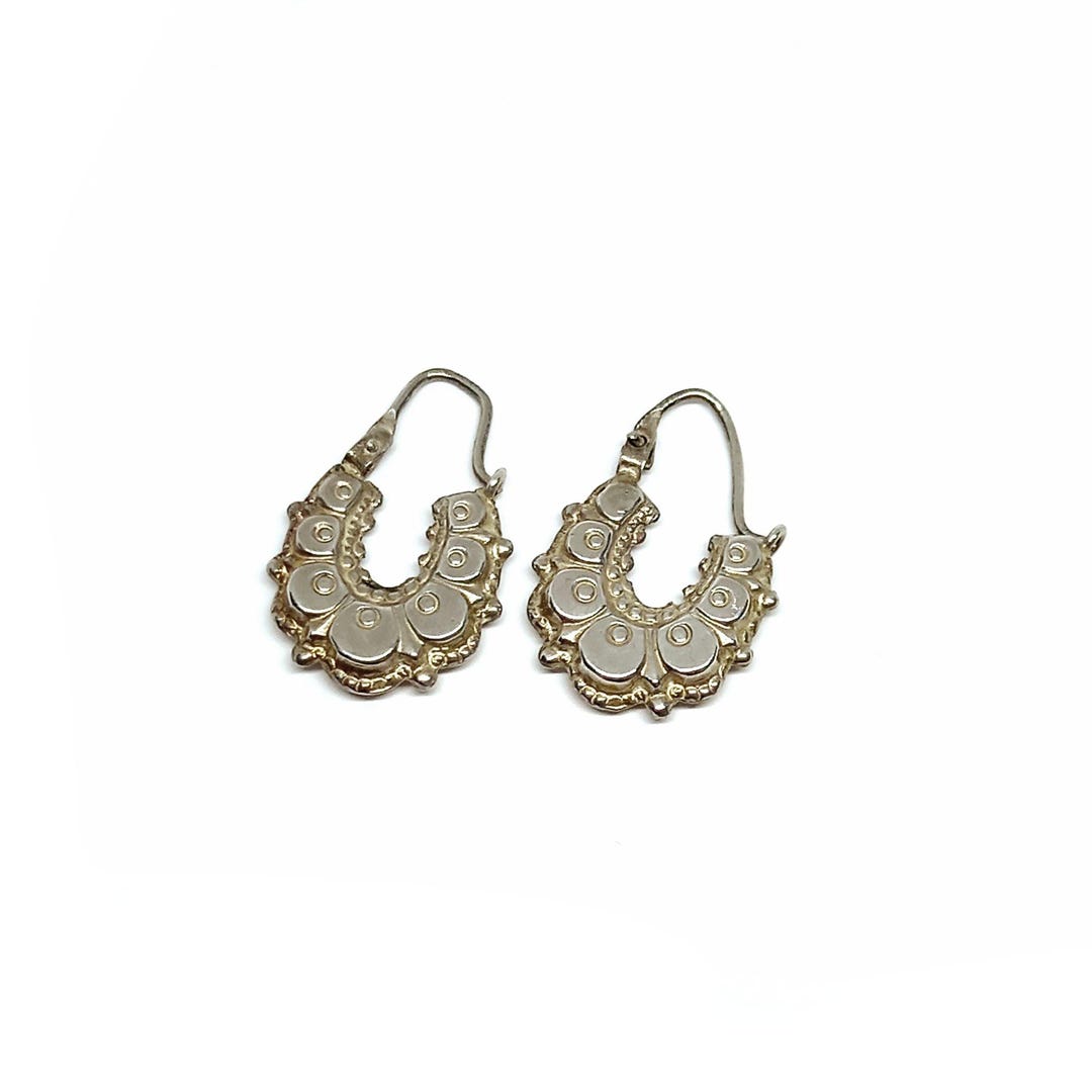 Sterling Silver Etruscan Style Creole Earrings Ornate Silver Hoops ...