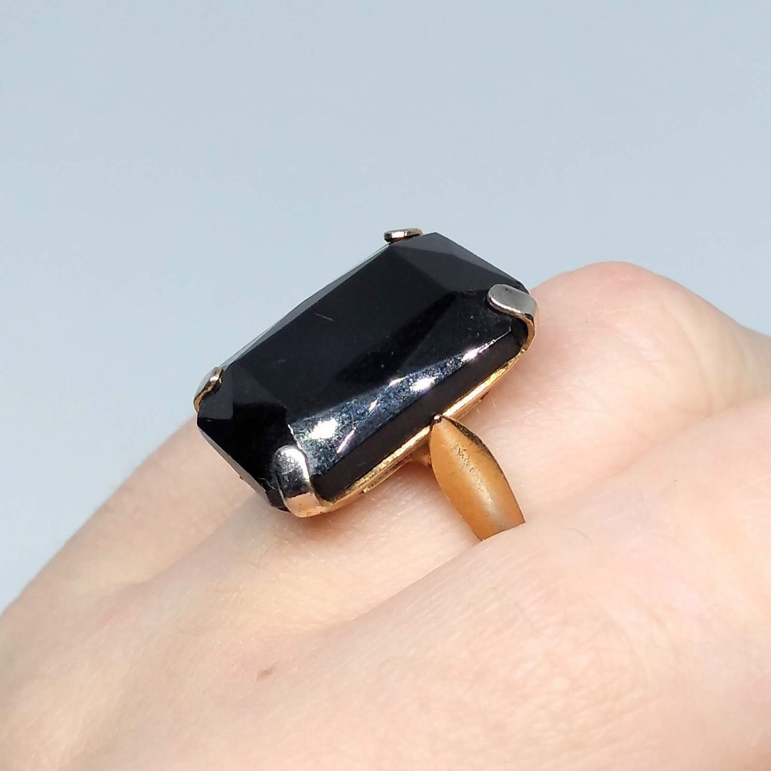 Black Statement Cocktail Ring Huge Square Glass Stone 1990s - Etsy