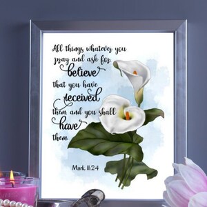 Bible Verse Printable, Mark 11:24, Christian Quotes, Scripture Wall Art ...