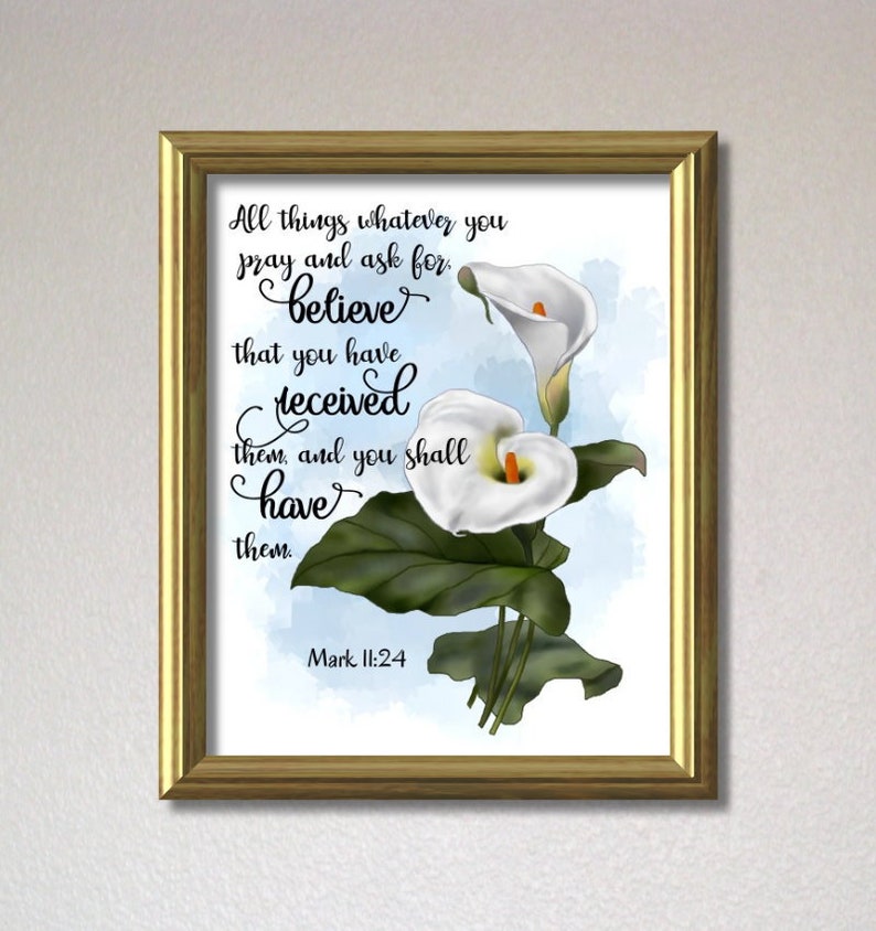 Bible Verse Printable, Mark 11:24, Christian Quotes, Scripture Wall Art ...