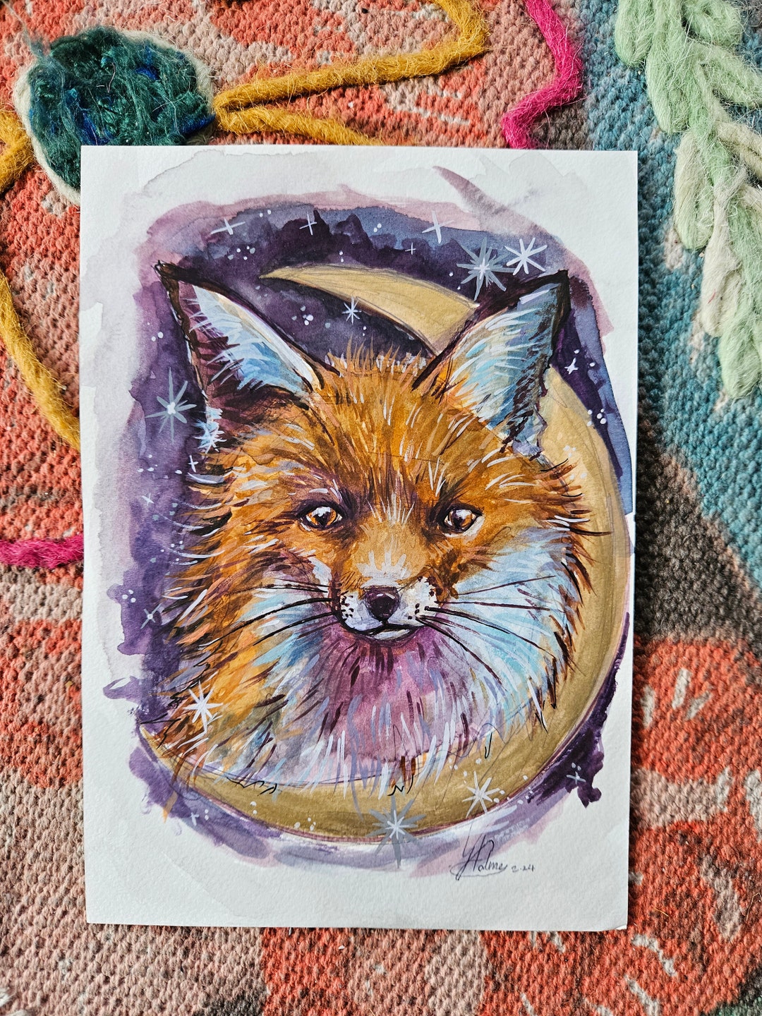 Fox Study, Watercolour, Original Art, Moon, Wildlife, Fox, Cub ...