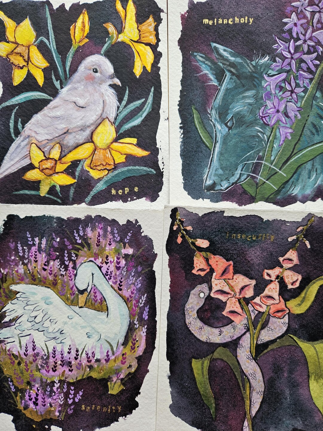 Illustration of Emotions. Original Painting, Dog, Dove, Snake, Swan ...