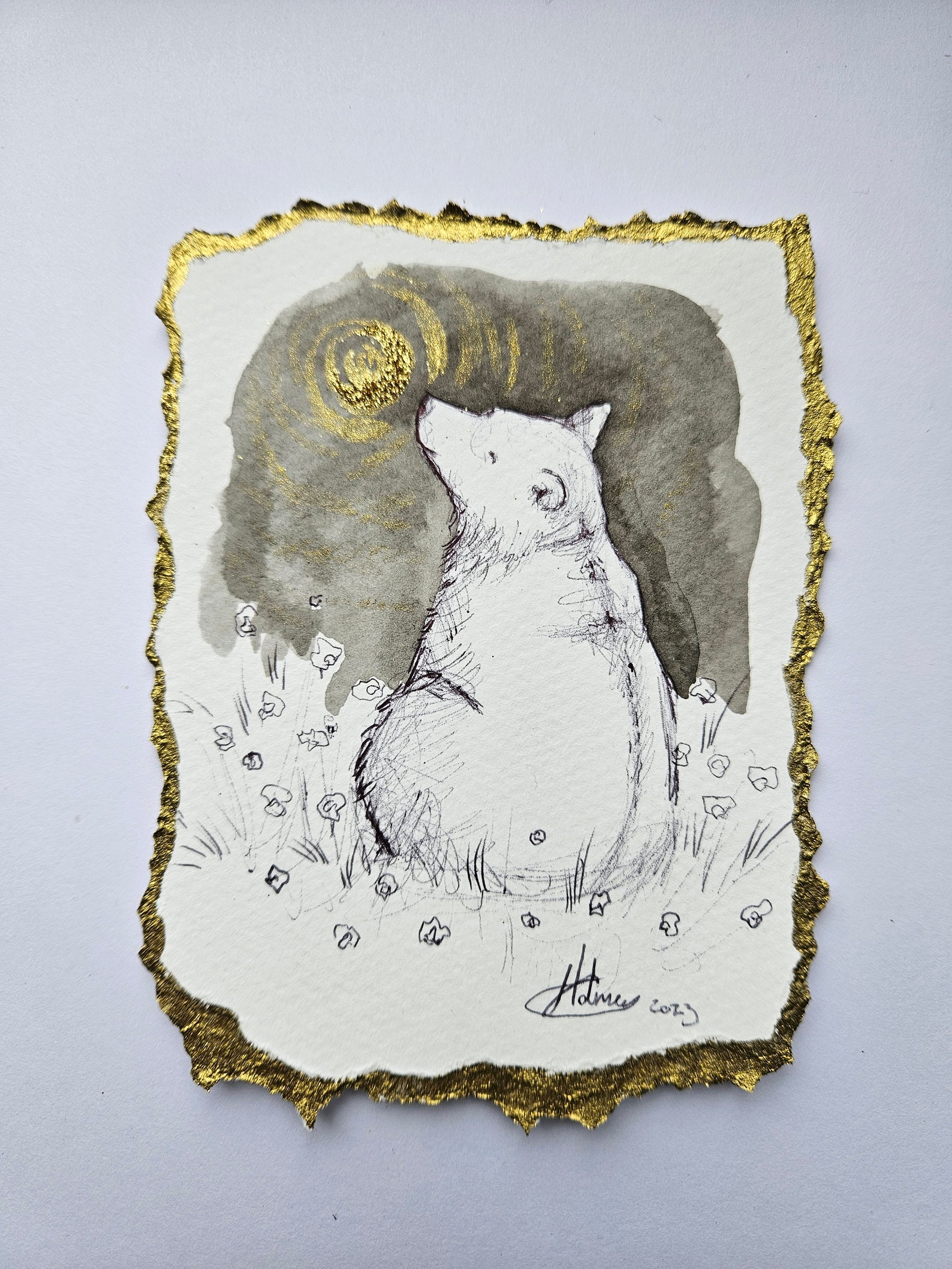 Woodland Animals Ink Sketch, Gold Glitter Nursery Art - Etsy