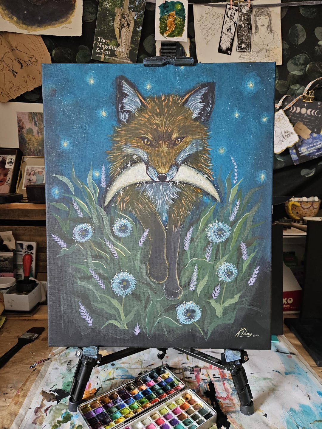 Moon Fox, Fox, Painting,wildlife, Canvas, Watercolour,animal,red Fox ...