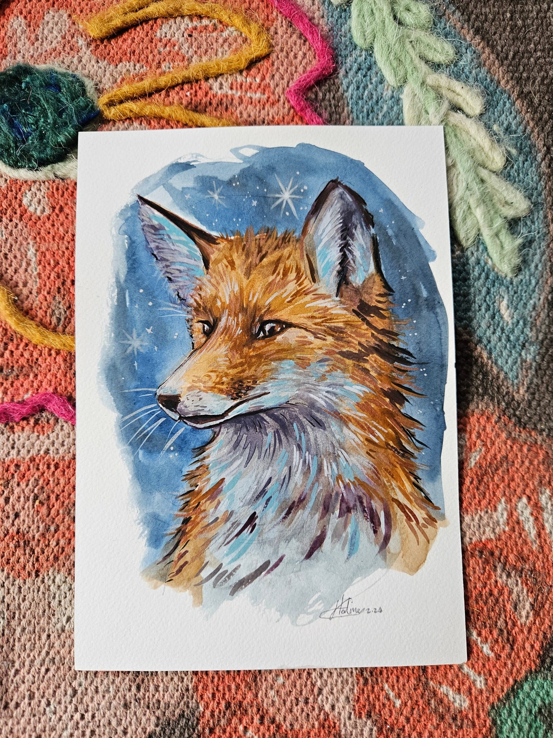 Fox Study, Watercolour, Original Art, Moon, Wildlife, Fox, Cub ...