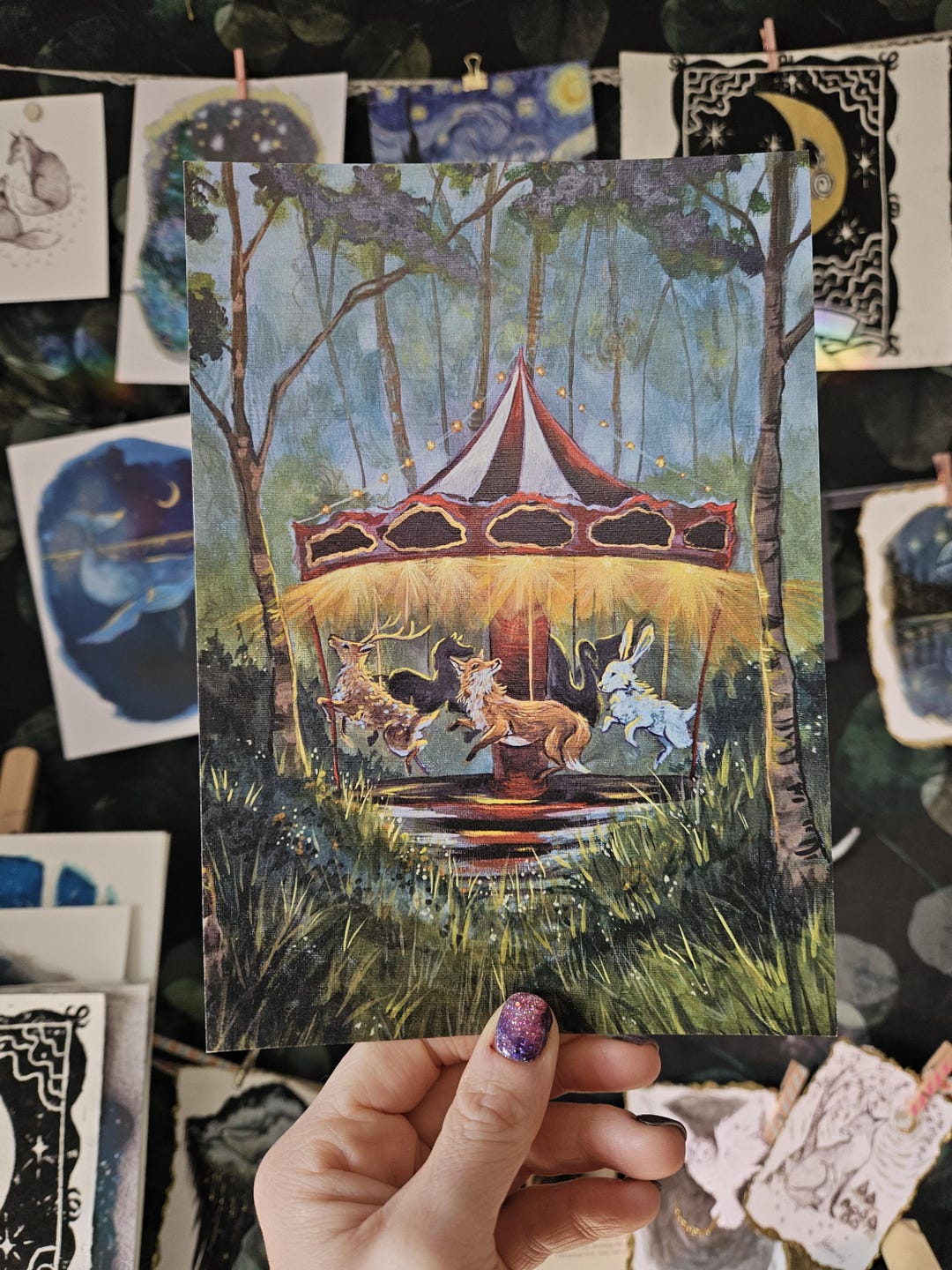 Woodland Carousel Art Print, Forest Animals, A5 - Etsy