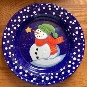 Enamelware Snowman Plate - Etsy