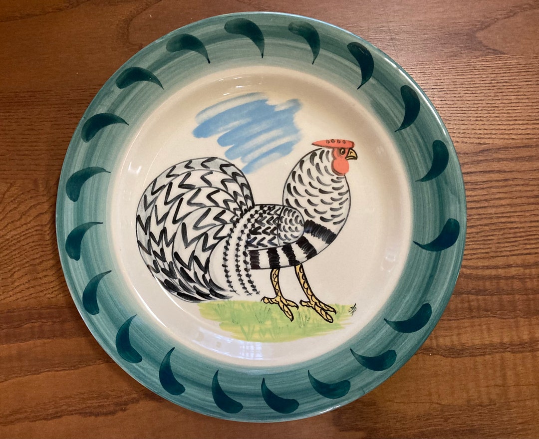 Vintage Oxney Green Hand Painted Rooster Plate Exclusively for Colonial ...