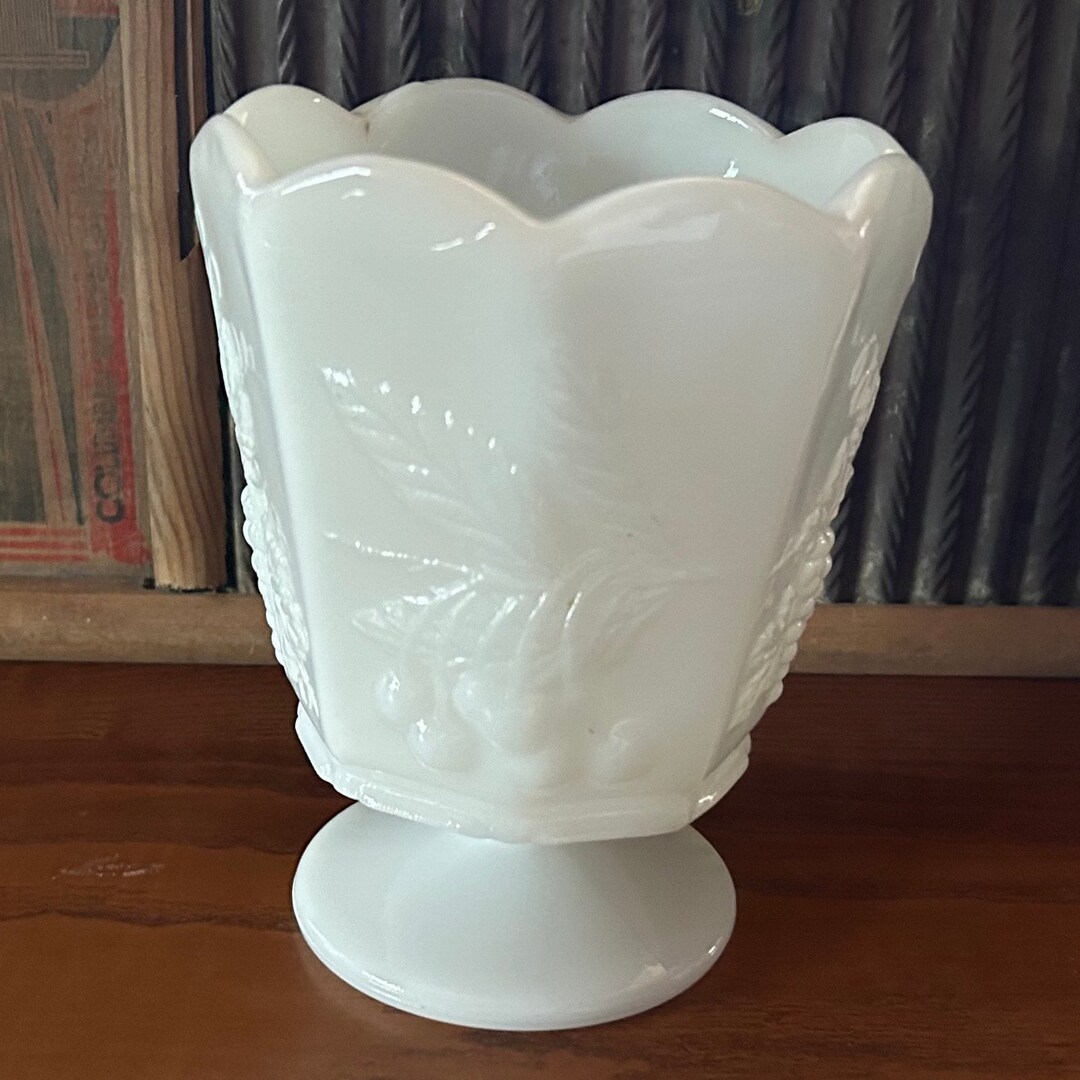 Napco Milk Glass Vase With Grape and Cherry Motif - Etsy