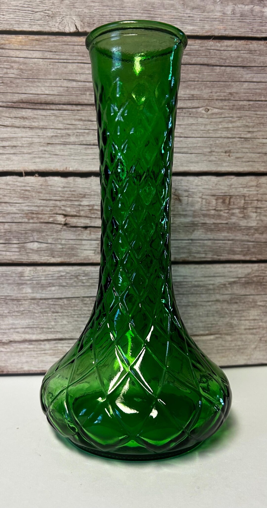 Vintage Green Flower Vase - Etsy