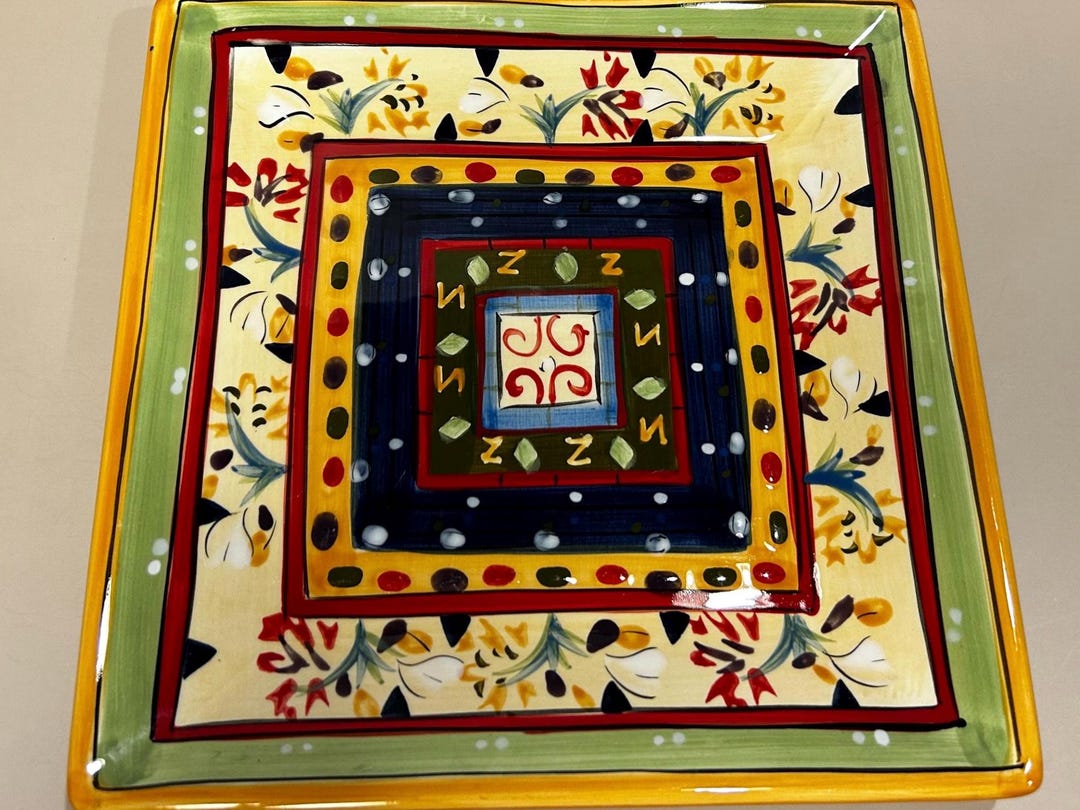 Hand Painted Square Plate by Corsica - Etsy