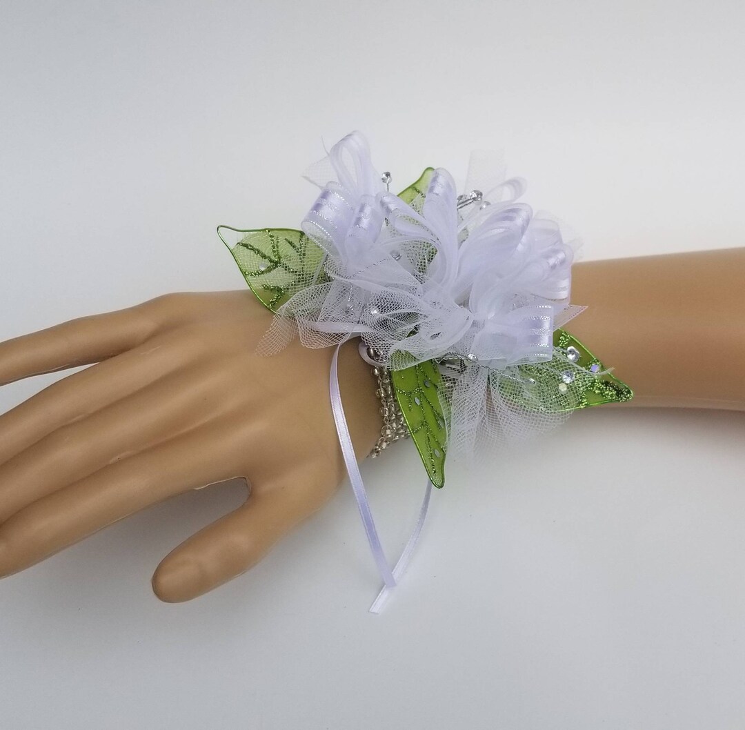 White Wrist Corsage White Bridal Prom Stretchy Bracelet - Etsy