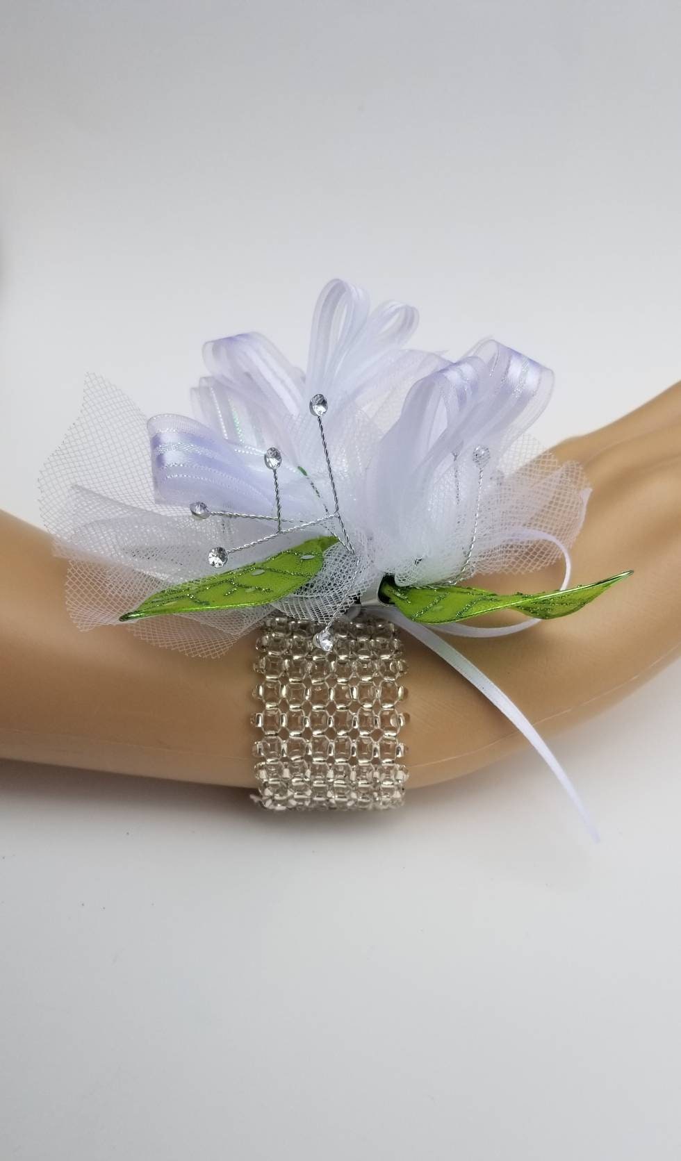 White Wrist Corsage White Bridal Prom Stretchy Bracelet - Etsy