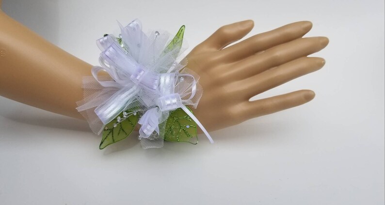 White Wrist Corsage White Bridal Prom Stretchy Bracelet - Etsy