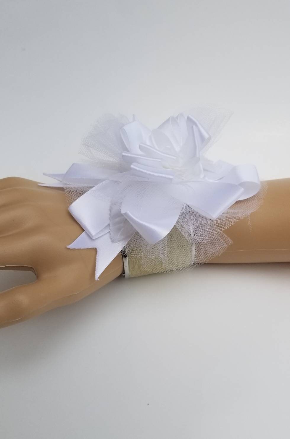 White Wrist Corsage White Bridal Prom Cuff Bracelet Corsage - Etsy