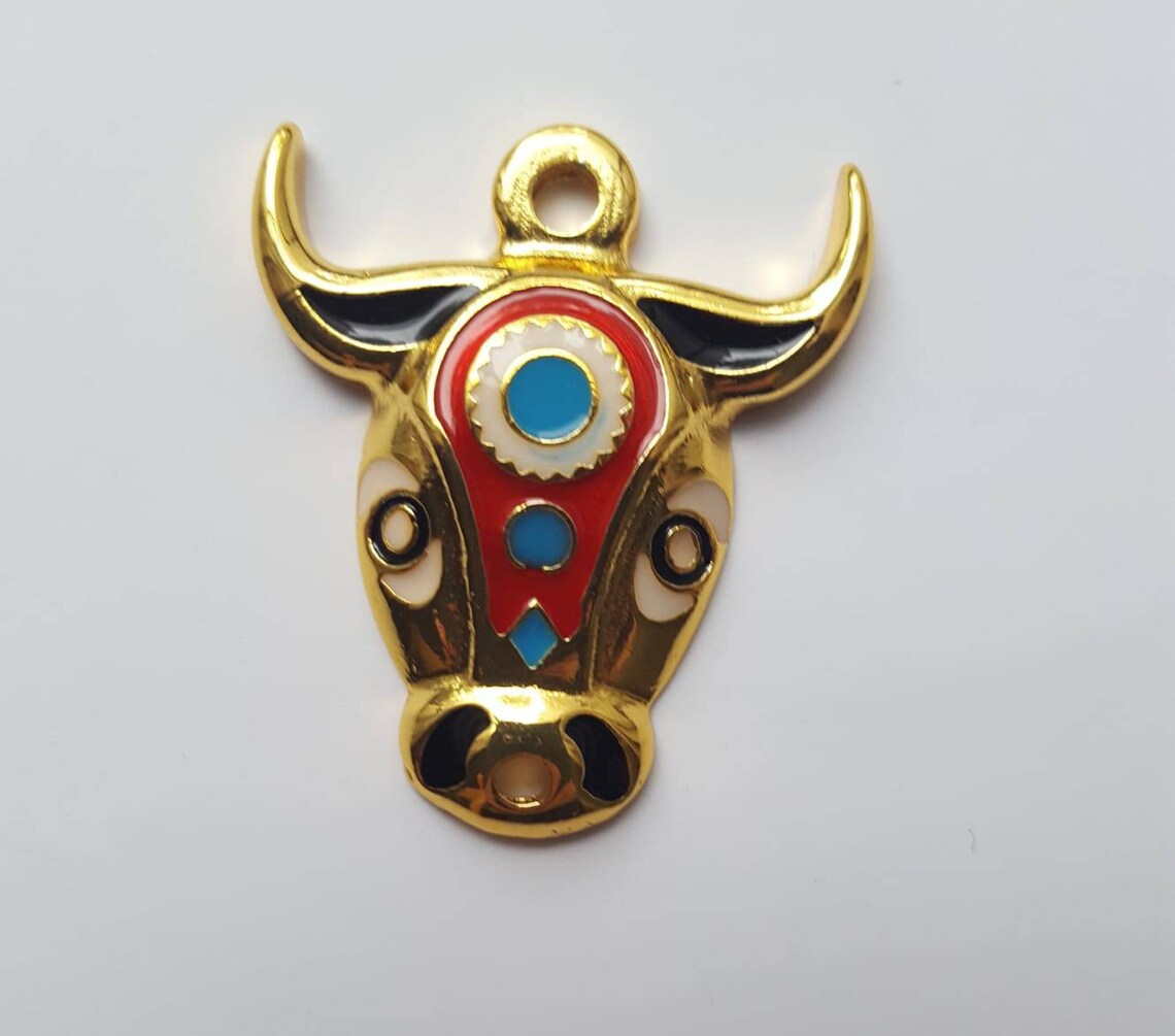 Multicolor Bull Pendant Gold Plated and Enamel Bull Pendant - Etsy