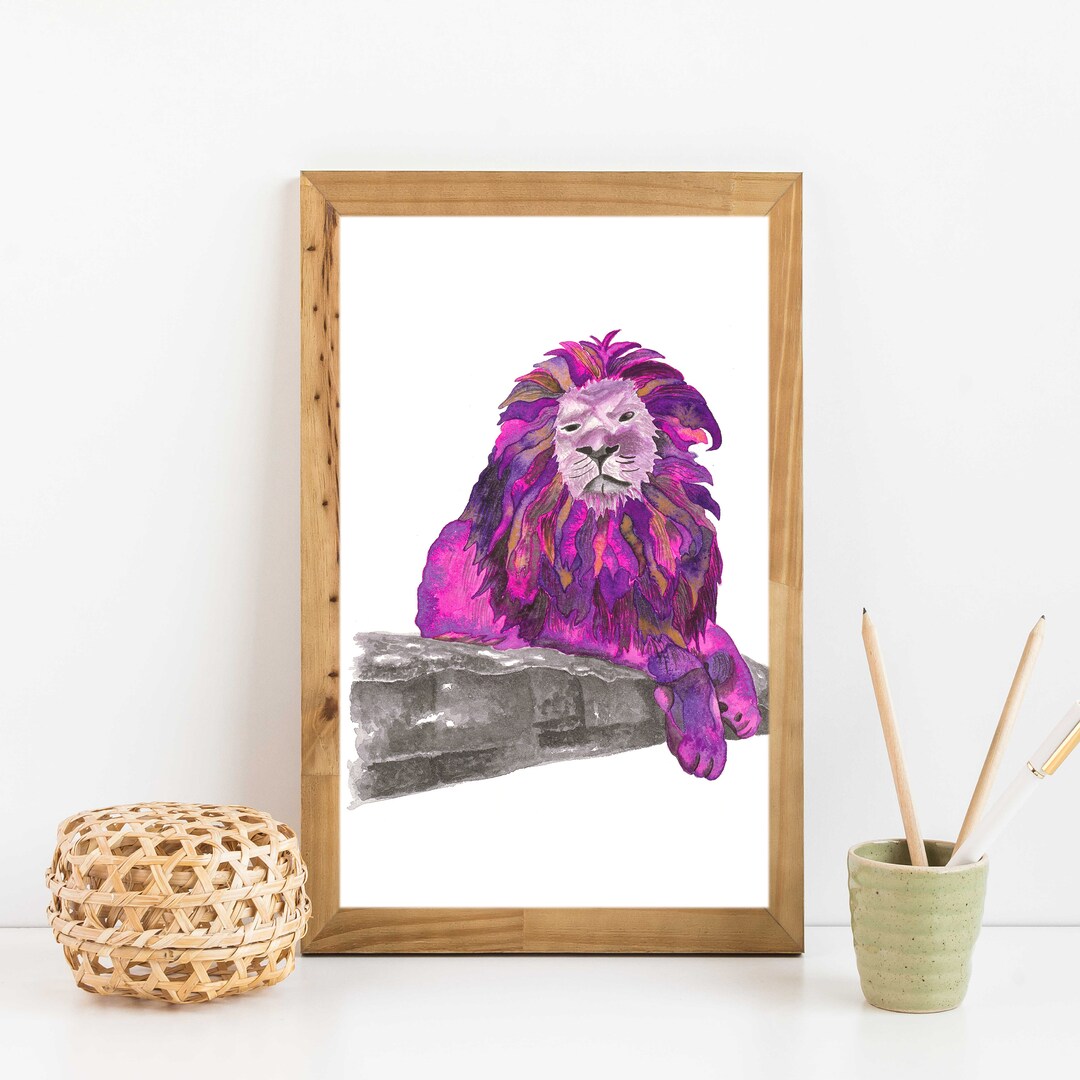 Lion Watercolor Print - Digital Download - Printable Art - Animal Art ...