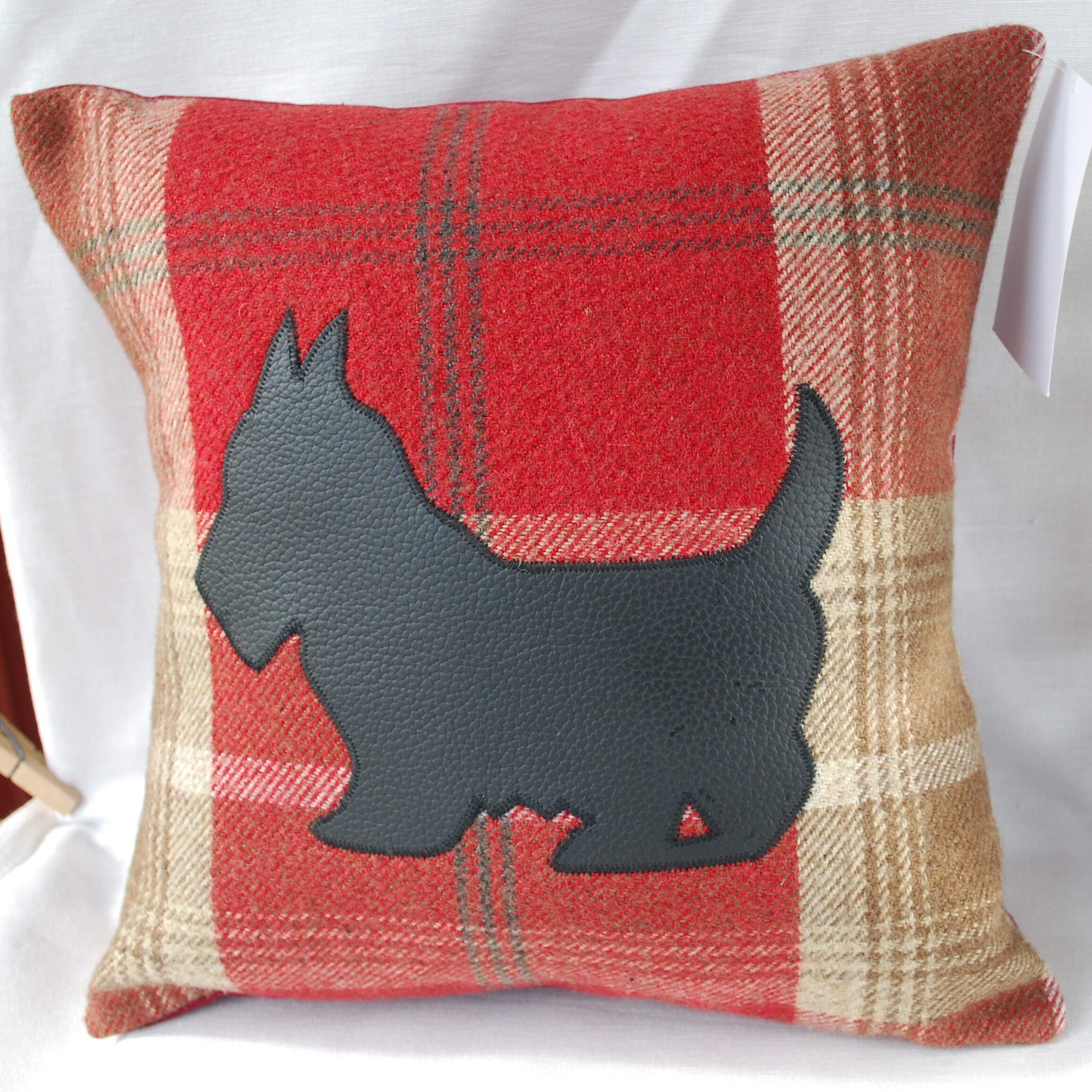 Black Leather Scottie Dog Tartan Handmade Pillow Scottish - Etsy