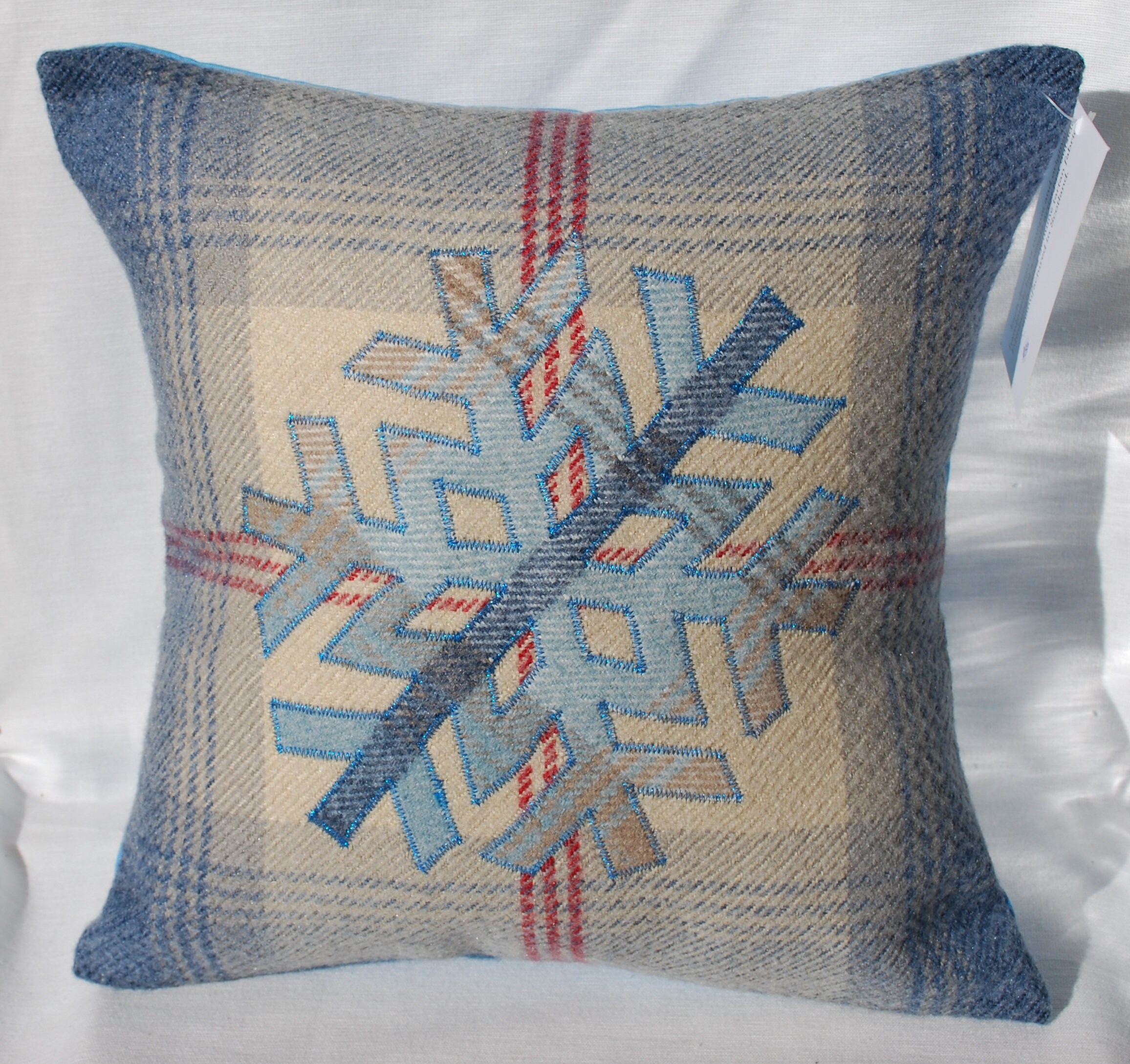Blue Christmas, Snowflake Winter Cushion, Decorative Handmade Tartan ...