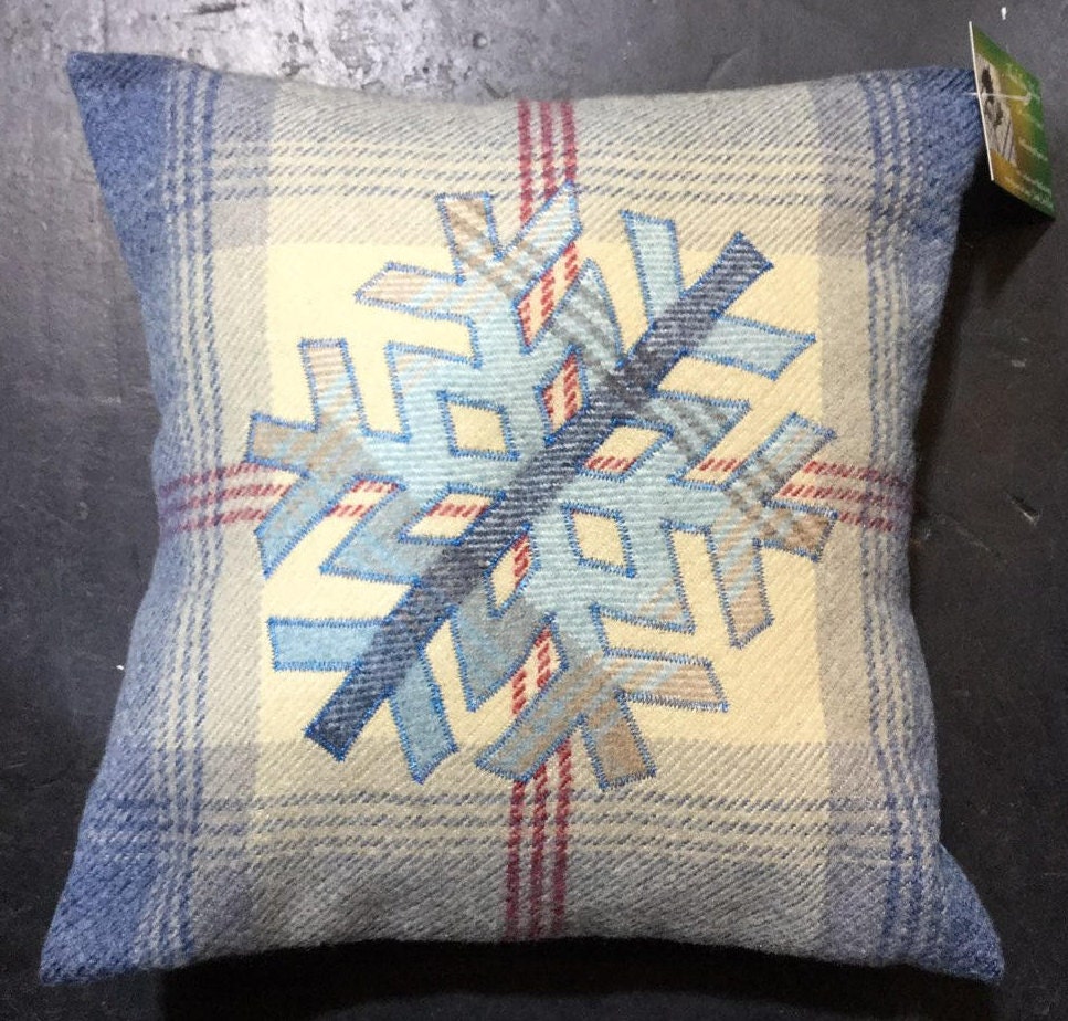 Blue Christmas, Snowflake Winter Cushion, Decorative Handmade Tartan ...