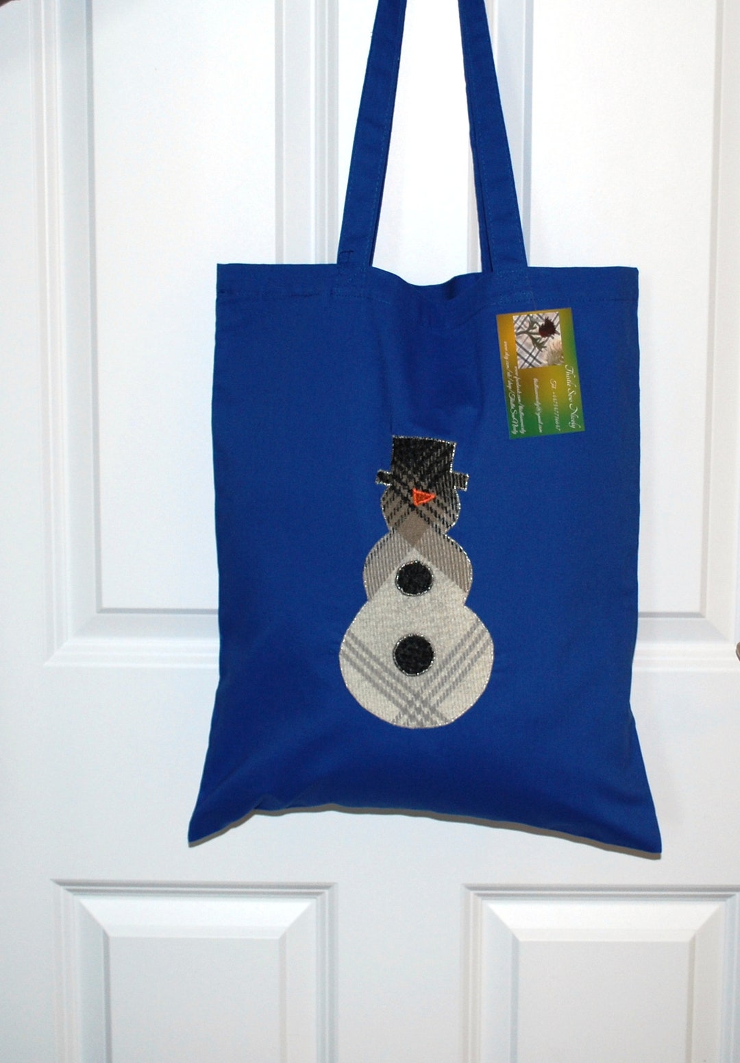 Christmas Snowman Frosty Blue Bag, Tartan Shopping Handmade Reusable ...