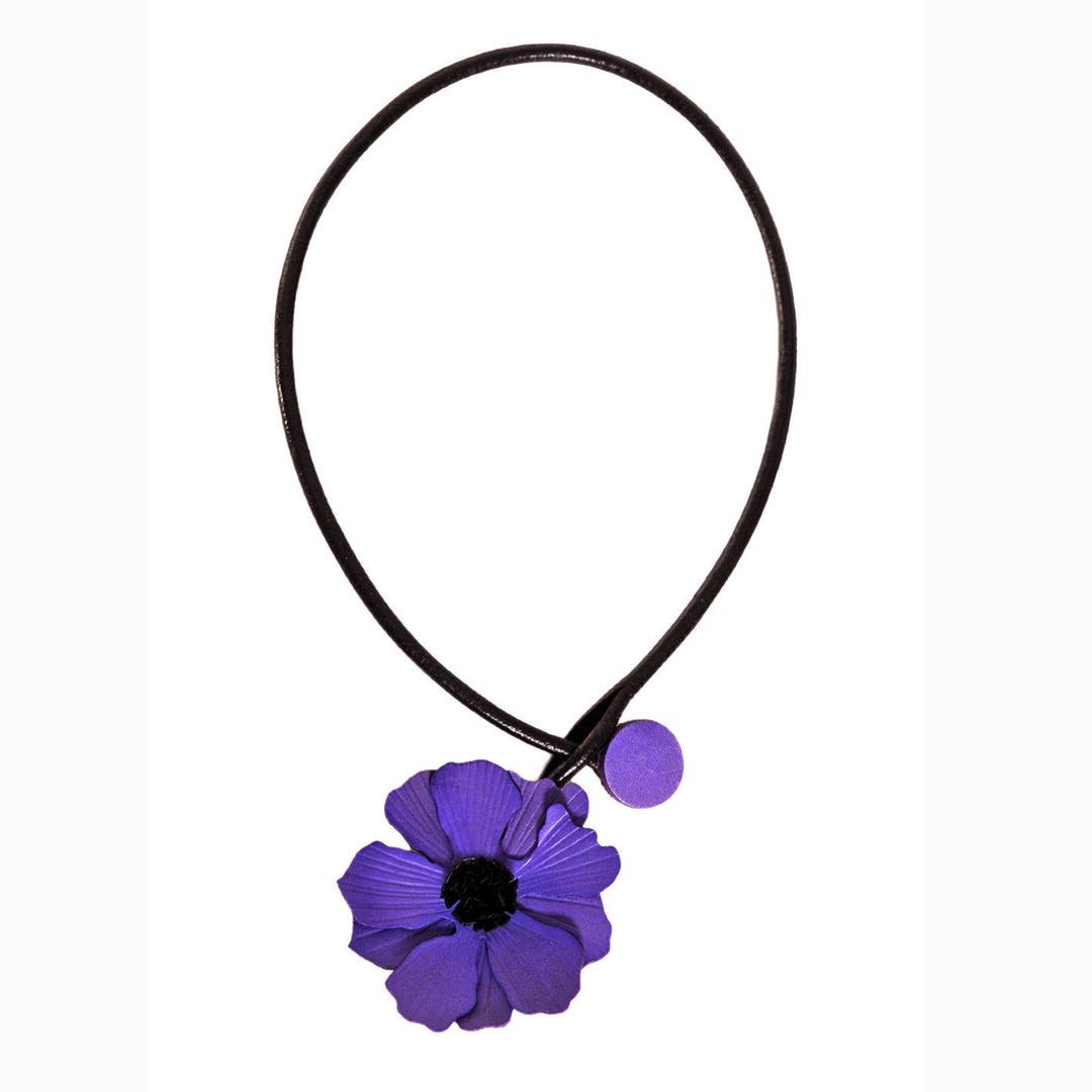 Anemone Flower Necklace Offset to the Right on Leather Cord - Etsy