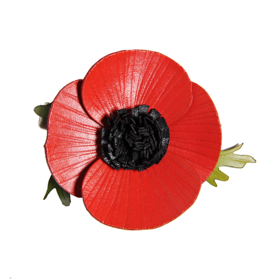 Poppy Hair Clip and Leather Leaf - Etsy