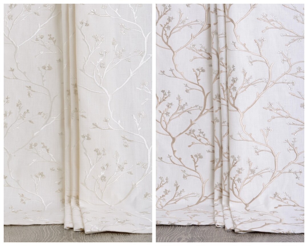 2 Options. White Embroidered Curtains. Custom Pinch Pleat Drapes for ...
