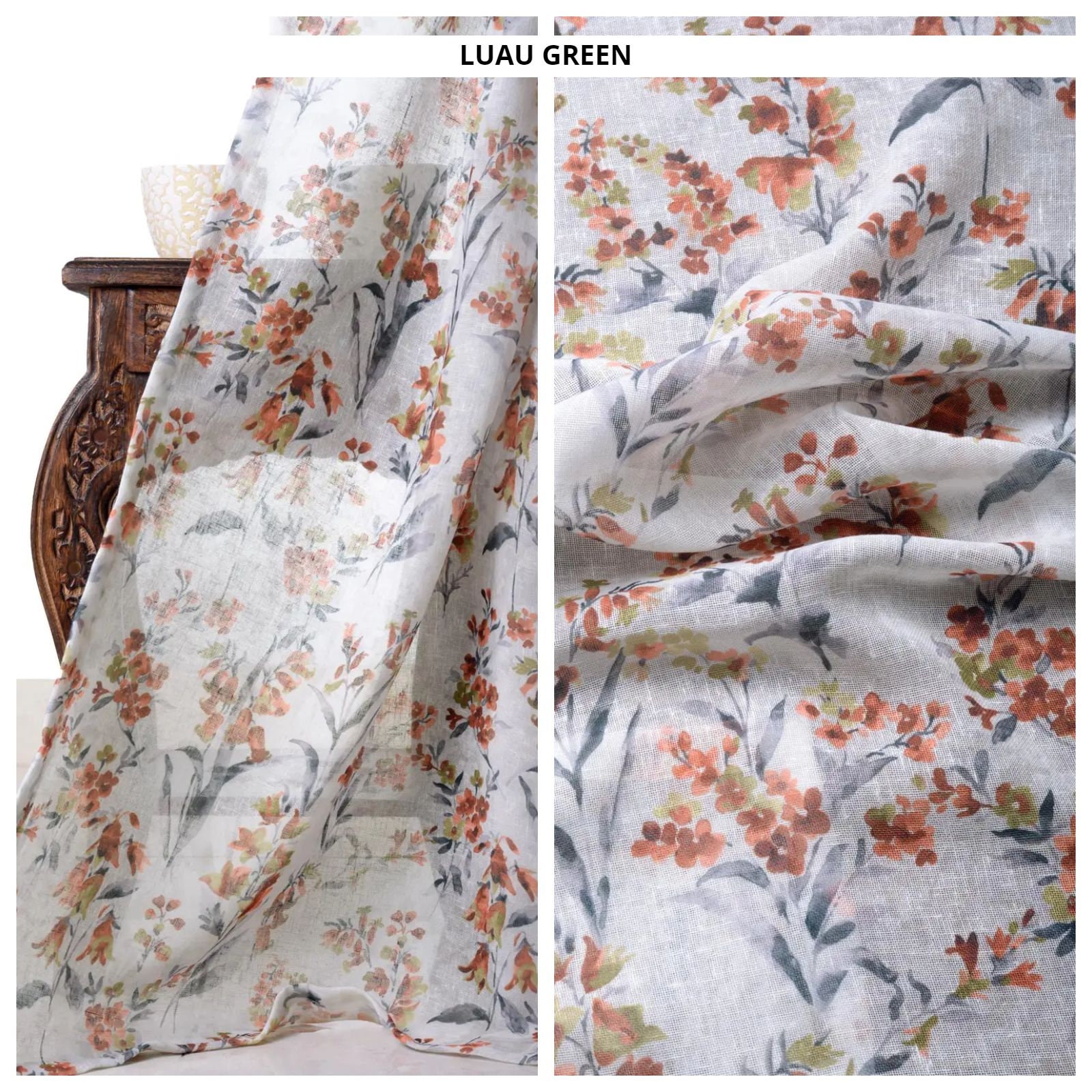 Sheer Floral Print Fabric by the Yard. 6 Colors. Home Textile Material ...