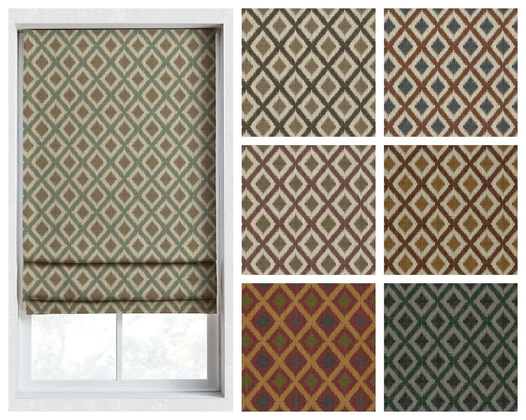 9 Colors. Ikat Patterned Roman Shades. Custom Window Blinds for Living ...