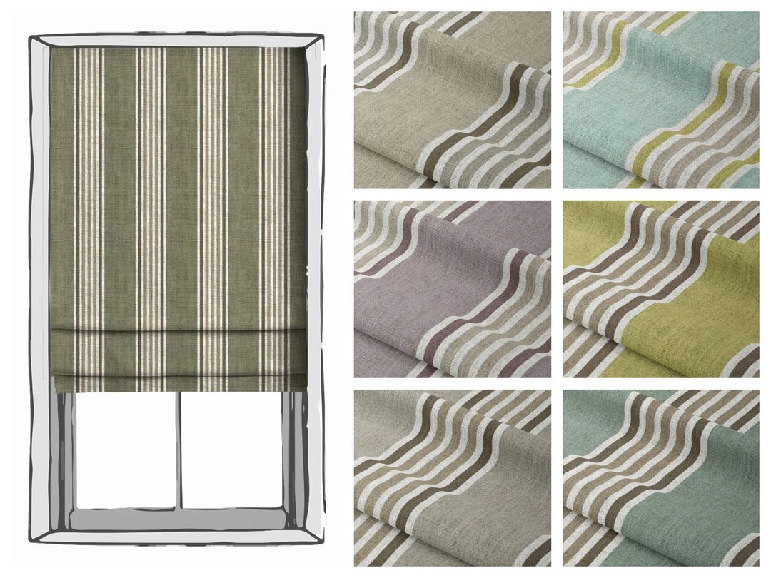 7 Colors. Striped Roman Shades. Custom Length/ Width/ Size Window ...