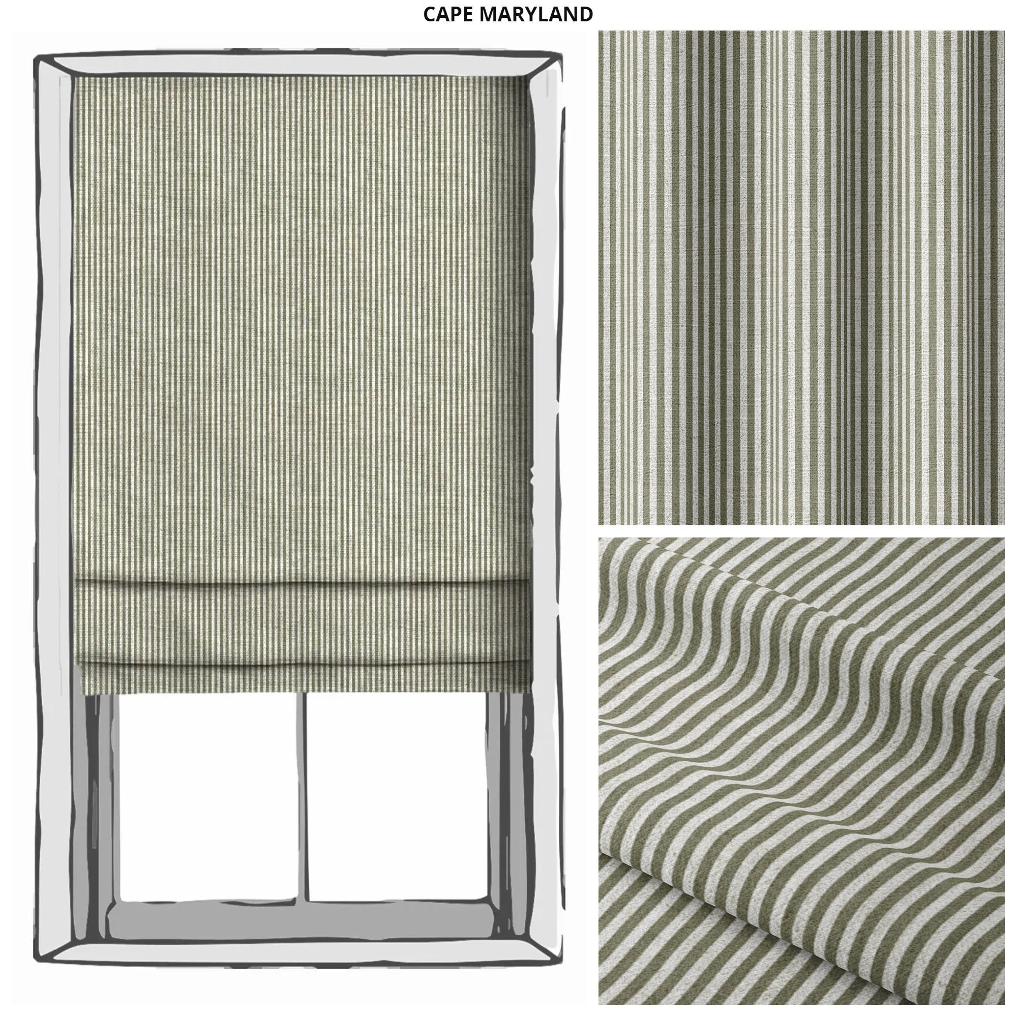 7 Green Tone Striped Roman Shades. Custom Window Blinds for Living ...