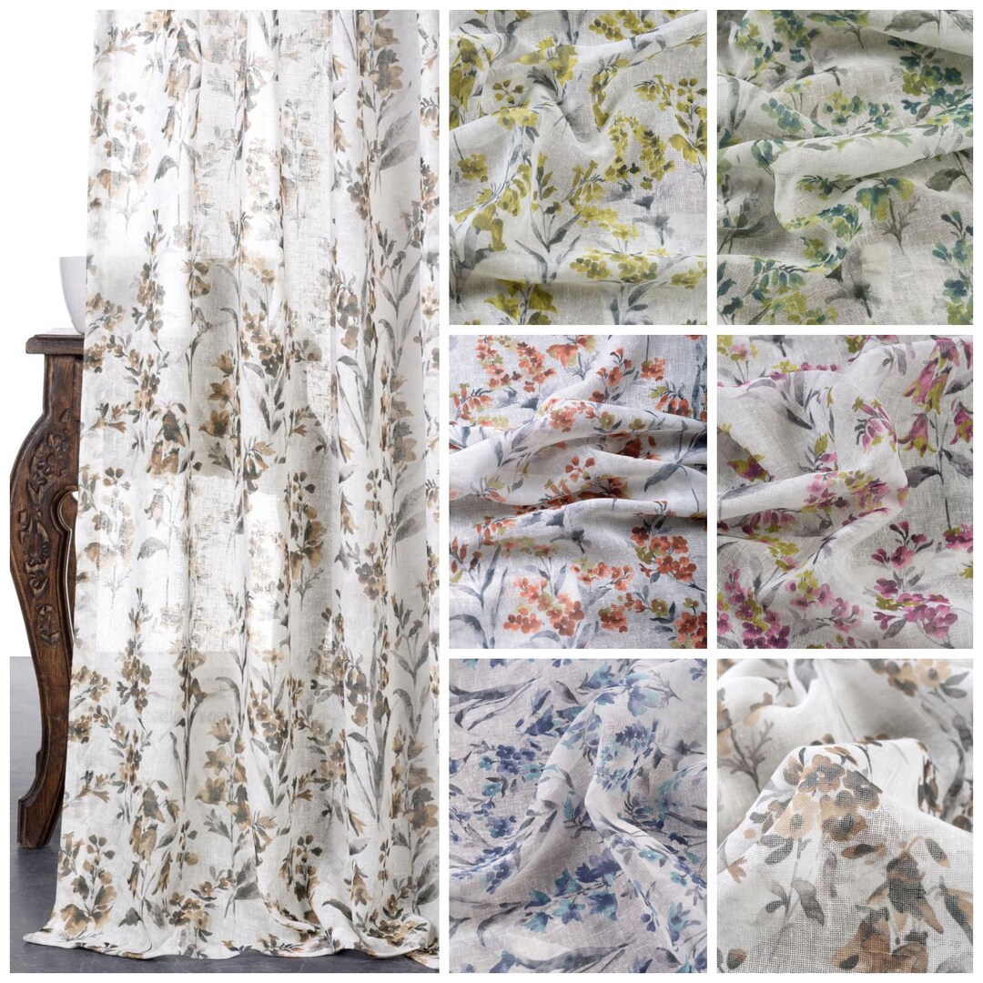 Sheer Floral Print Fabric by the Yard. 6 Colors. Home Textile Material ...