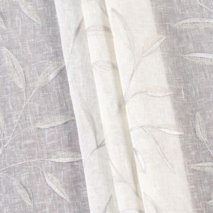 White Sheer Fabric by the Yard. Linen Texture Home Textiles. Floral ...