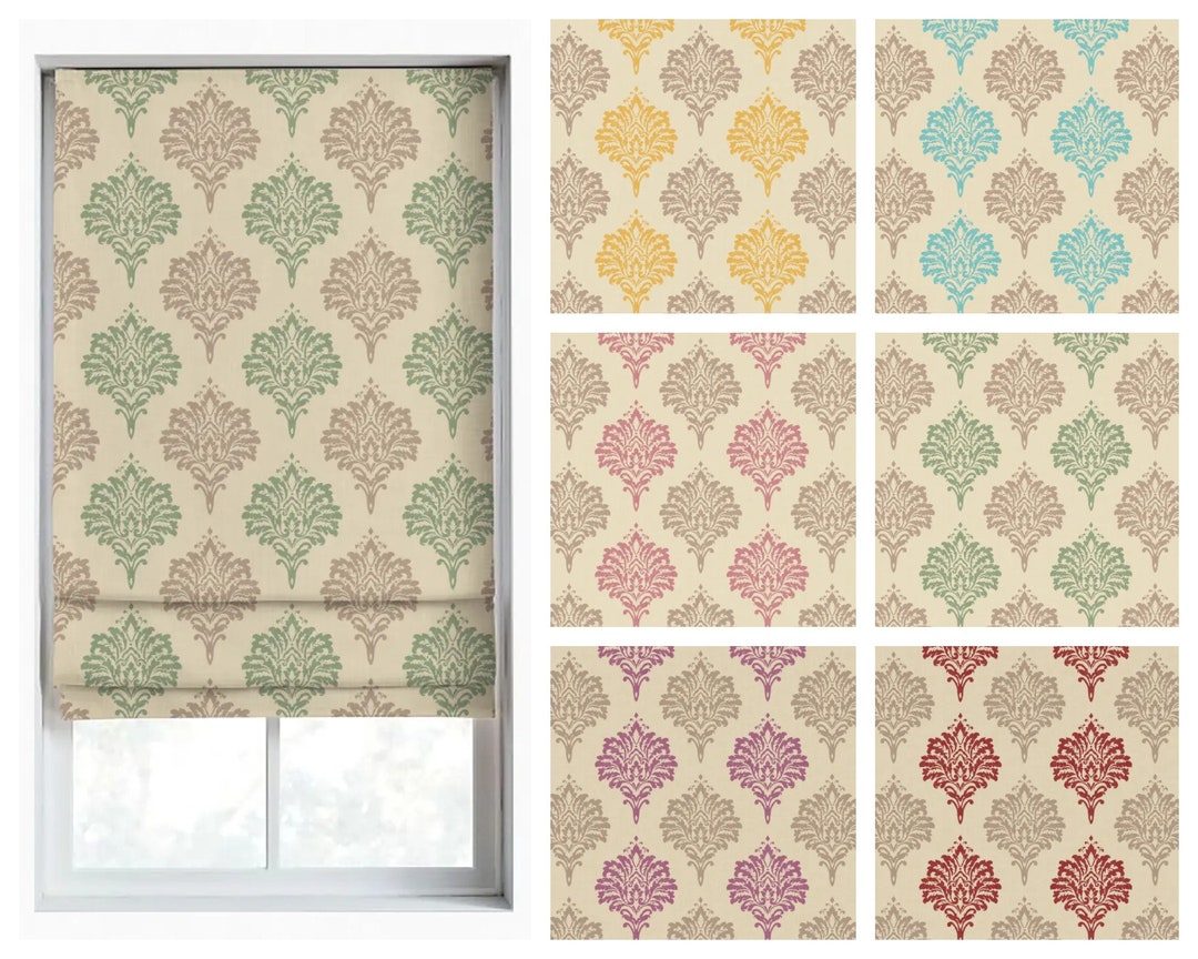 6 Options. Dimout Damask Roman Shades. Room Darkening Custom Window ...